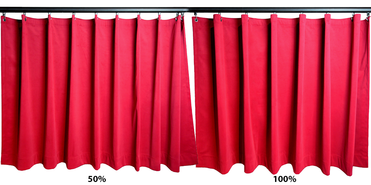 Curtain pleats and fullness for stage and event fabrics
