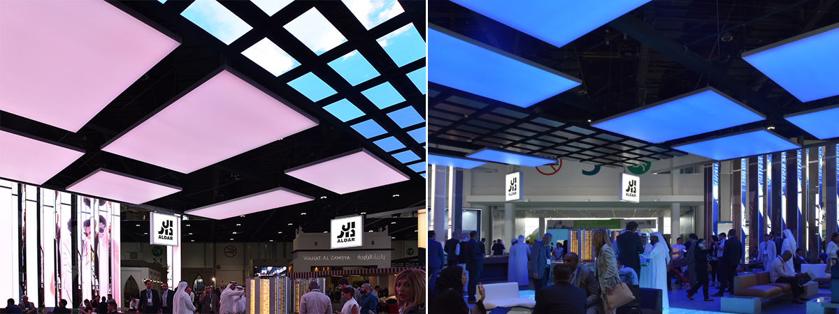 Cityscape: lightboxes and sheer fabric by ShowTex