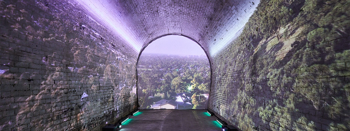 Projection surfaces light up Sleeps Hill Tunnel