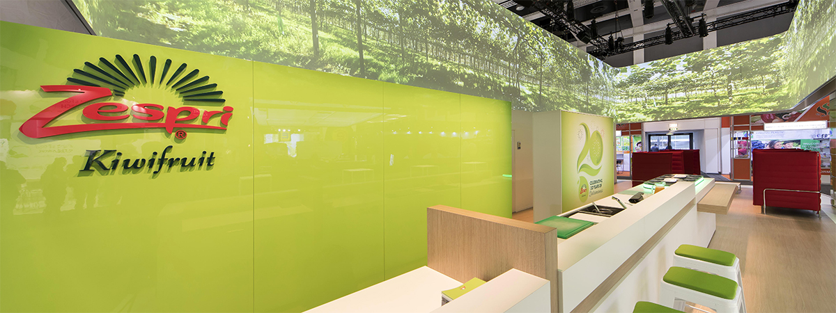 Zespri Stand: printed fabrics, projection screens & frames